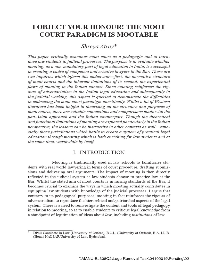 I Object Your Honour! The Moot Court Paradigm Is Mootable: Shreya Atrey ...