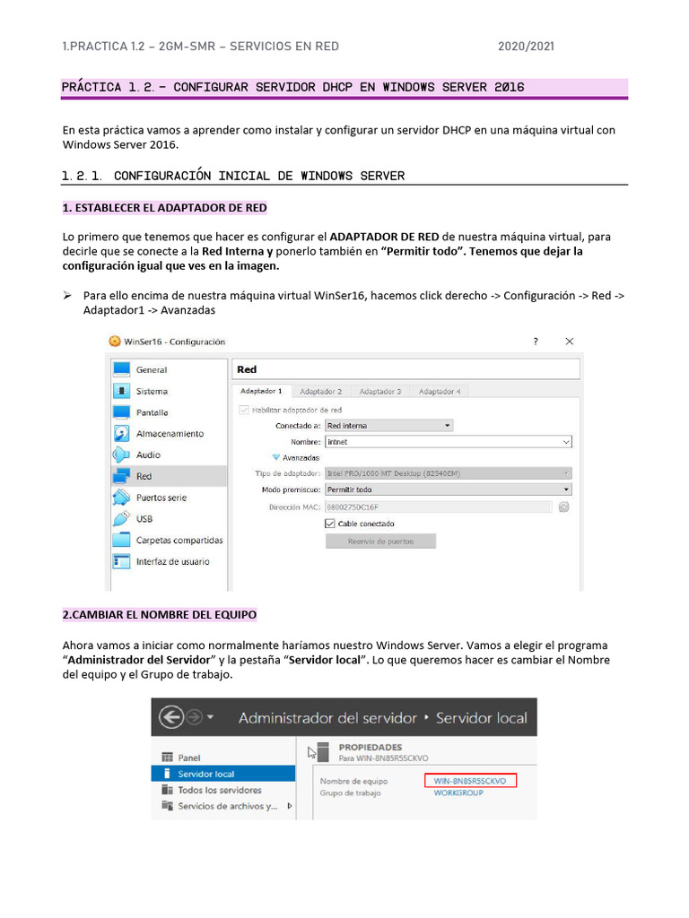 PRACTICA 1.2. - Configurar Un Servidor DHCP - Windows Server 16 | Descargar gratis PDF ...