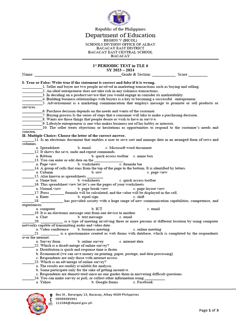 First Periodic Test in TLE | PDF | Spreadsheet | Internet