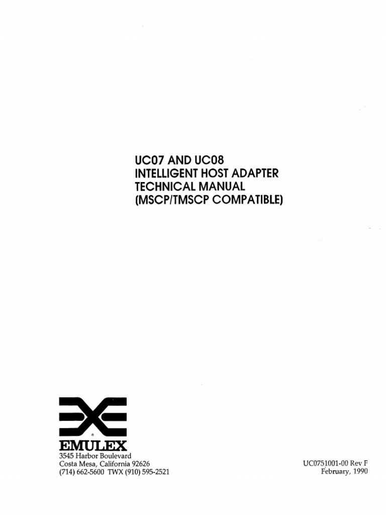 Emulex UC07 08 Technical Manual UC0751001-F - UC07 - Feb90 | PDF