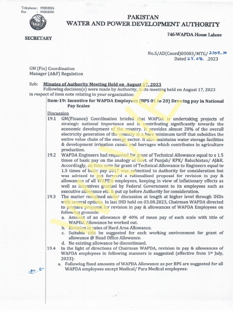 WAWE-WAPDA Allowance 28-Aug-2023 | PDF