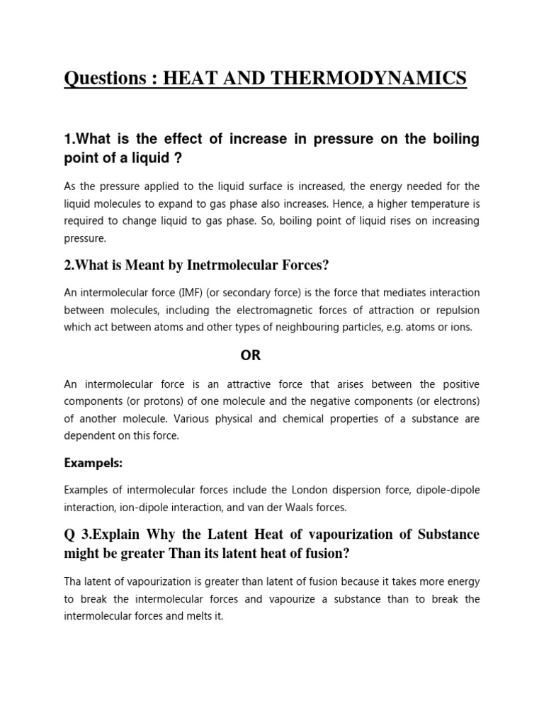 Heat Questions | PDF | Intermolecular Force | Latent Heat
