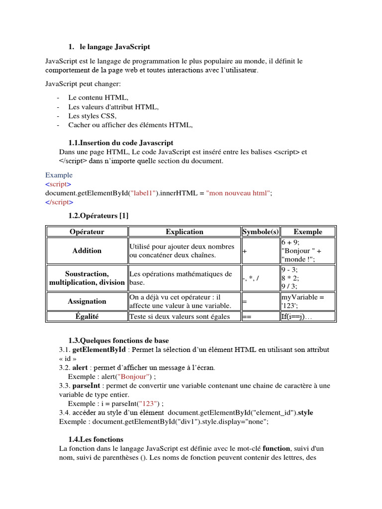 Le Langage JavaScript | PDF