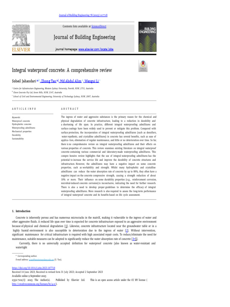 Integral Waterproof Concrete Review | PDF | Concrete | Hydrophobe