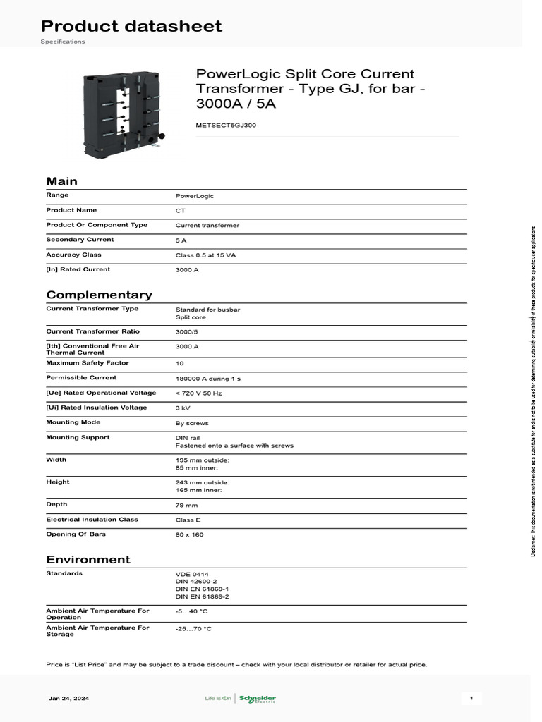 Schneider Electric CT METSECT5GJ300 | PDF | Electric Power | Power (Physics)