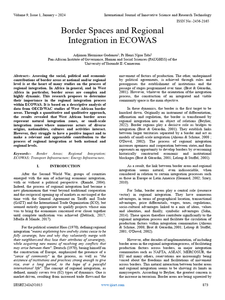 Border Spaces and Regional Integration in ECOWAS | PDF | Regional ...