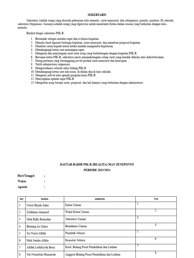 LPJ Sekertaris PIK-R | PDF