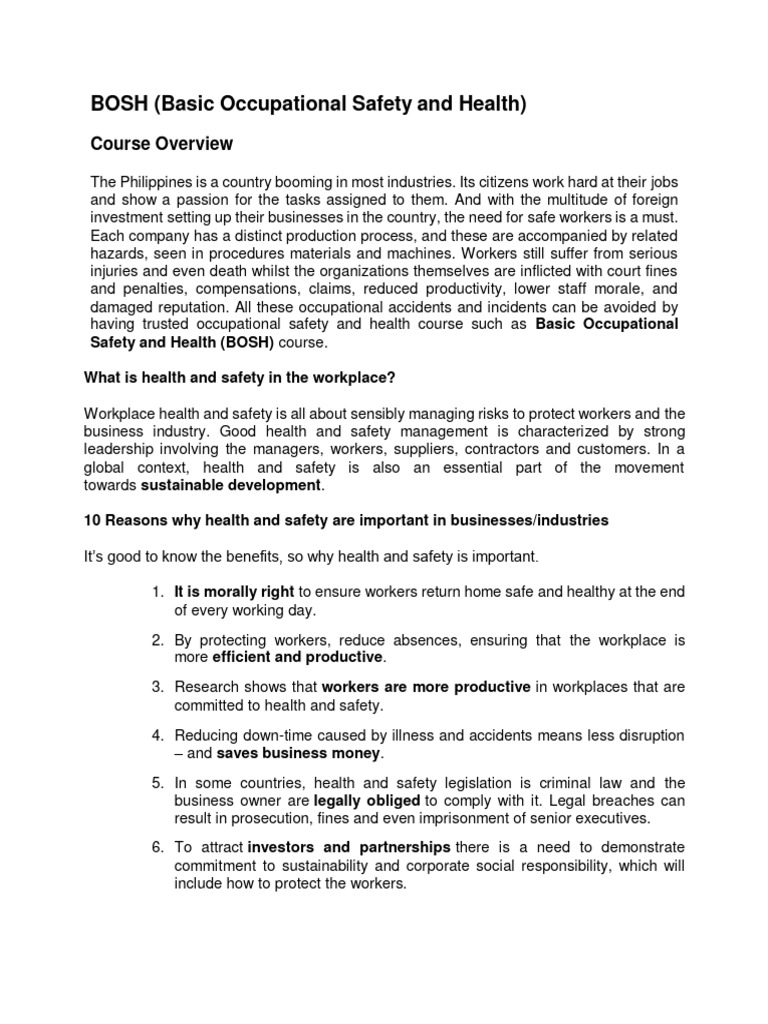 Understanding the BOSH Framework | PDF | Occupational Safety And Health ...