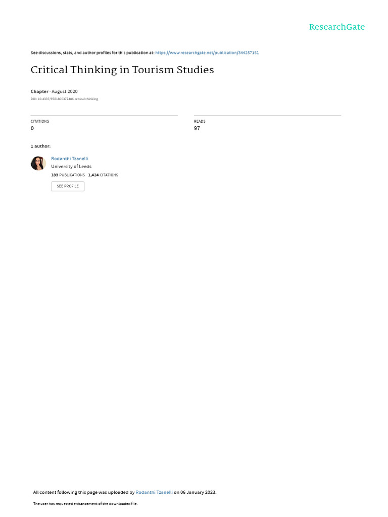 Tzanelli, R., & Korstanje, M. (2020) - Introduction - Critical Thinking in Tourism Studies ...