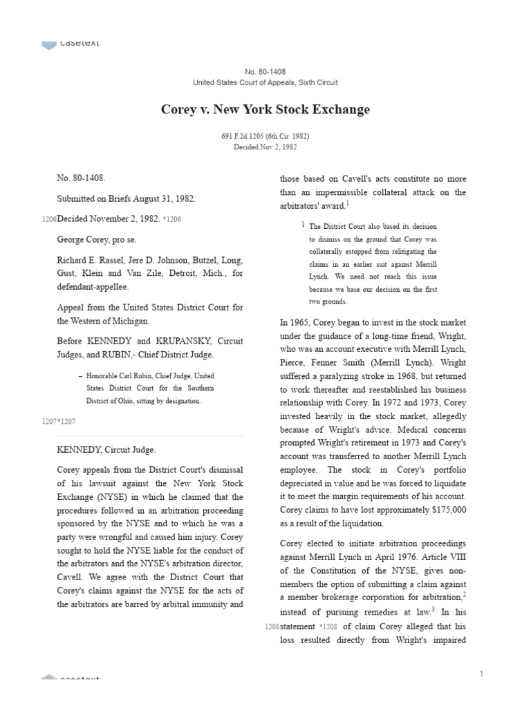 Corey v. New York Stock Exchange | PDF | Arbitration | Supreme Court Of ...