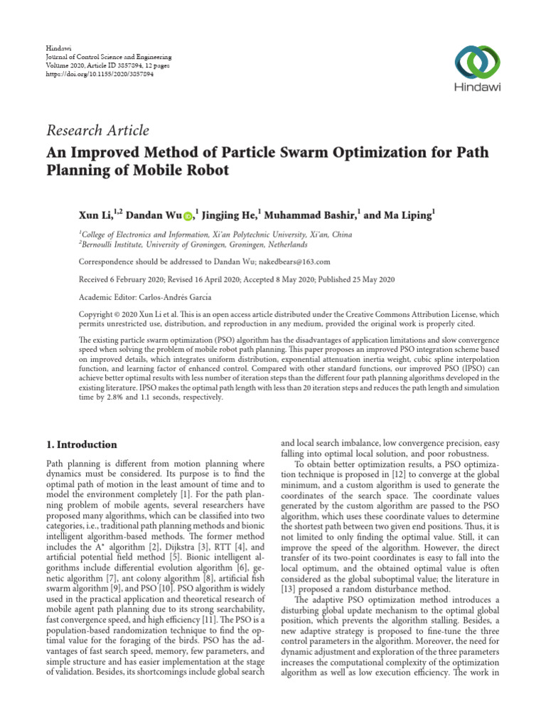 Research Article: An Improved Method of Particle Swarm Optimization For Path Planning of Mobile ...