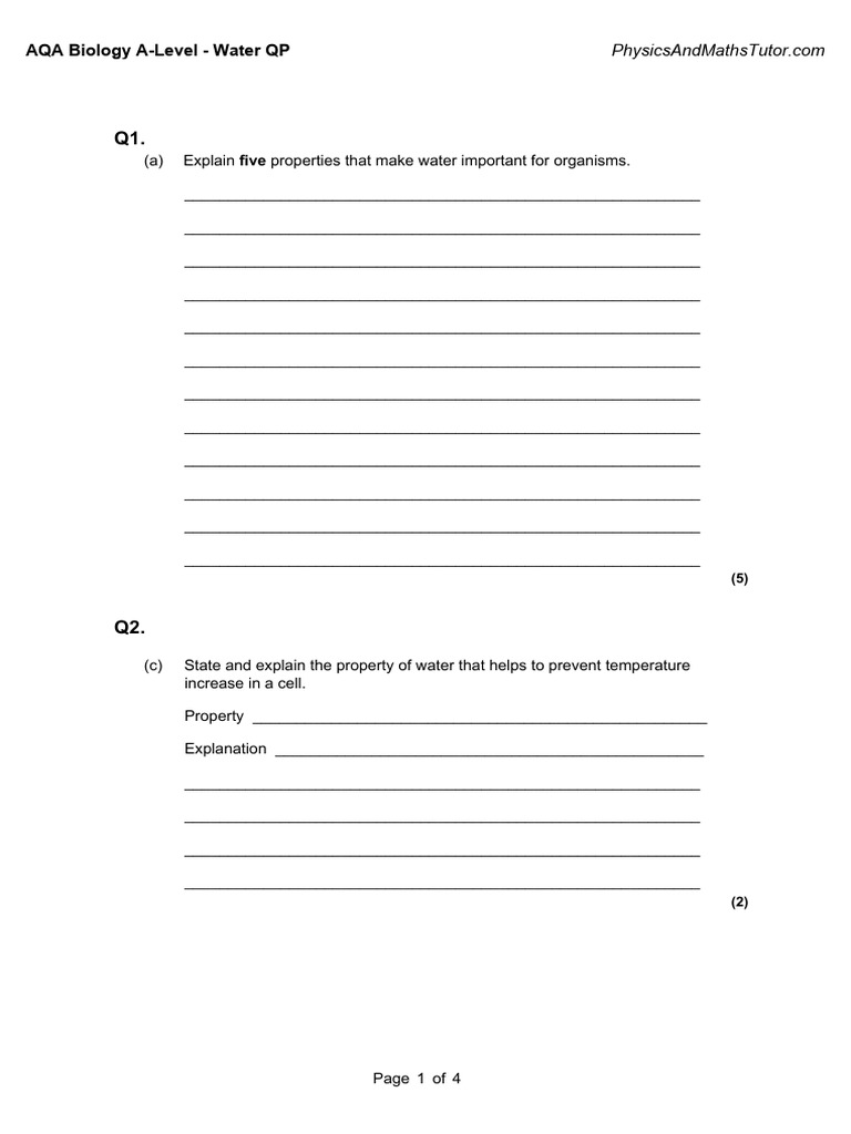 1.7 Water QP | PDF | Cell Biology | Chemistry