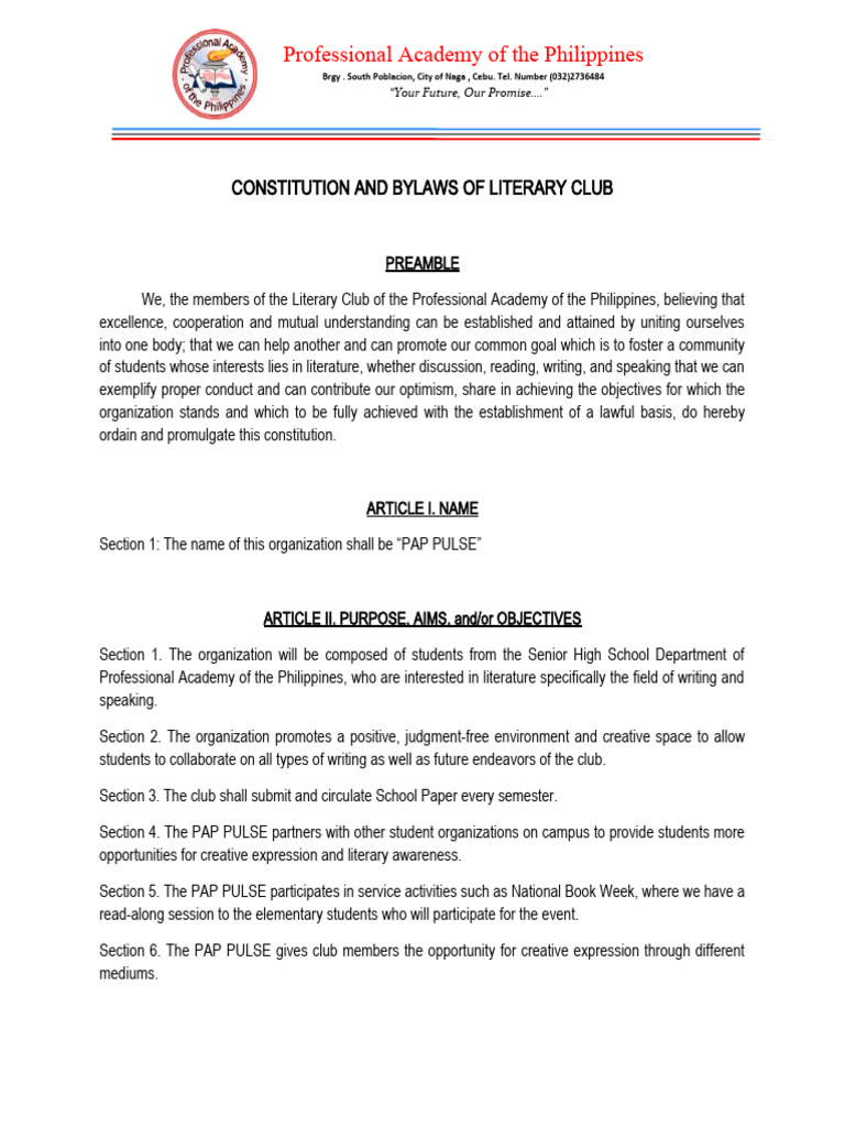 Constitution and Bylaws of Literary Club | PDF