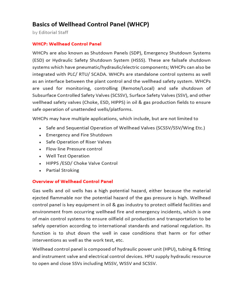 Overview of Wellhead Control Panels | PDF | Valve | Pump