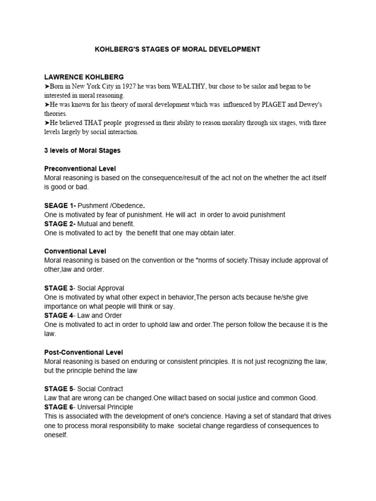 Kohlbergs Stages of Moral Development | PDF