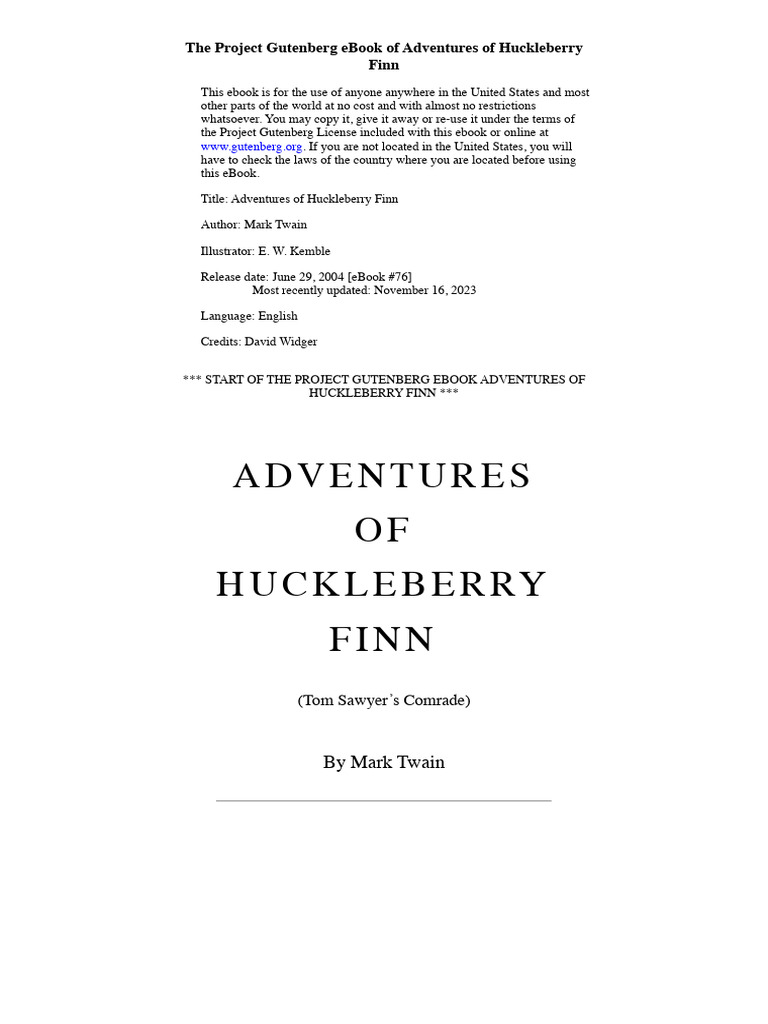 Adventures of Huckleberry Finn | PDF | Huckleberry Finn | Adventures Of Huckleberry Finn