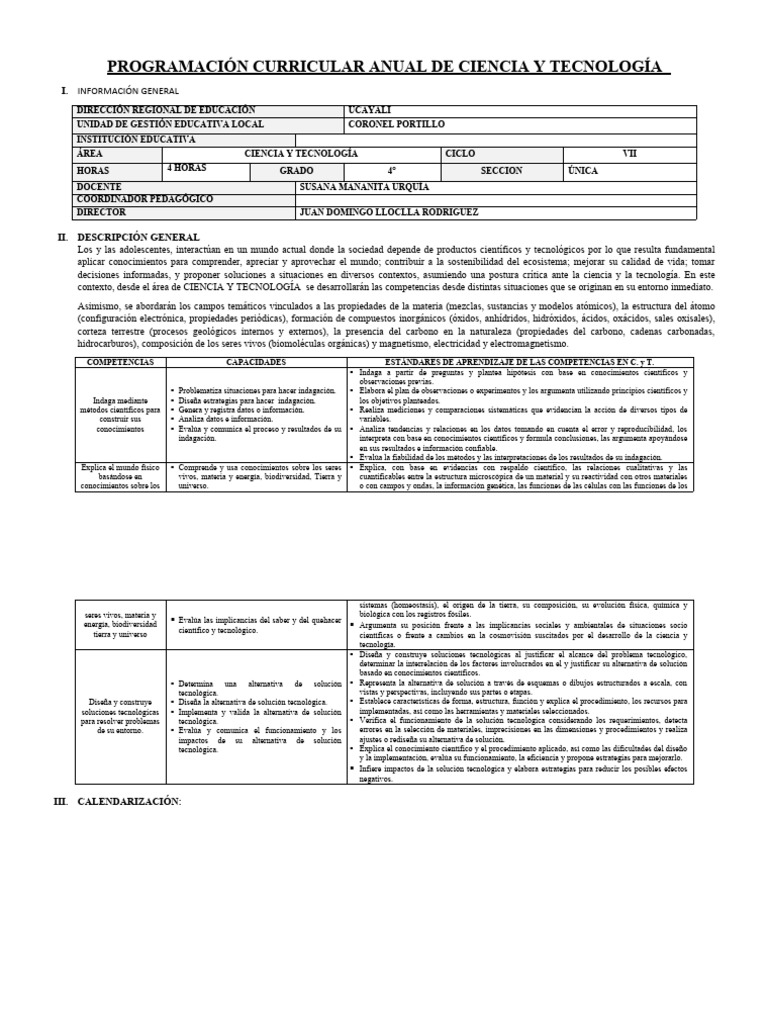 4to Programacion Anual CTA | PDF | Aprendizaje | Organismos