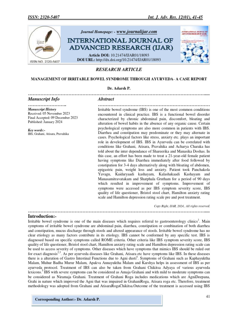 Ayurvedic Management of IBS: Case Study | PDF | Irritable Bowel Syndrome | Constipation