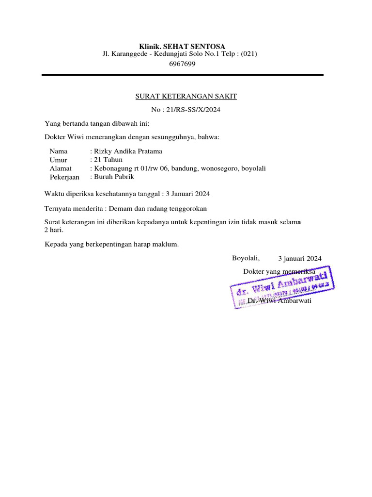Surat Dokter Plus Cap | PDF
