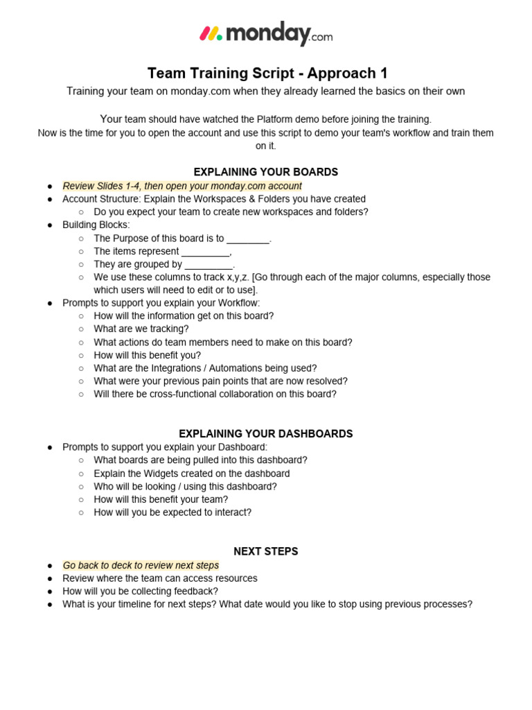 Script for Team Training - Approach 1 (1) | PDF