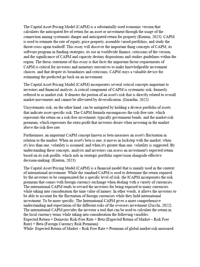 CAPM | PDF | Capital Asset Pricing Model | Financial Risk