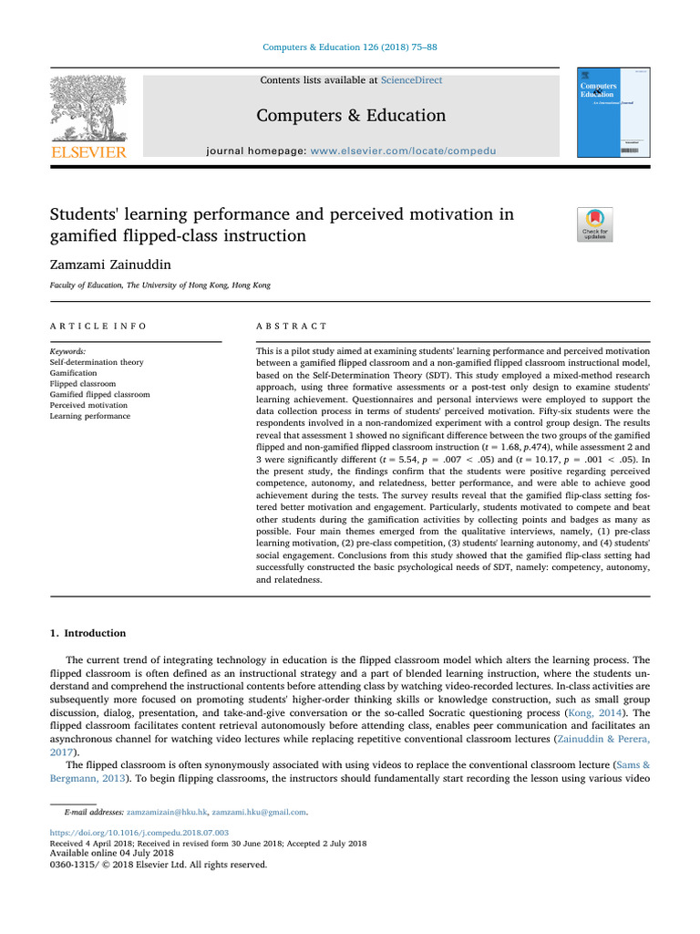 2018.Zainuddin-Students' Learning Performance and Perceived Motivation | PDF