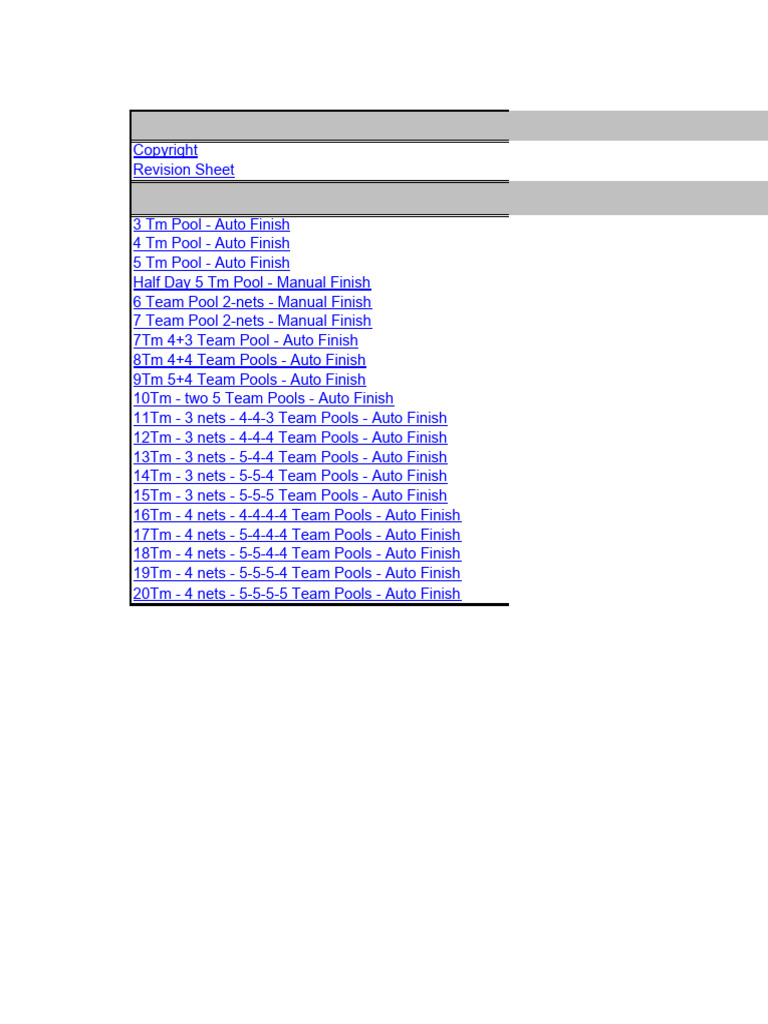 Pool Sheet Blank Region Formats v4 | PDF | Spreadsheet | Tournament