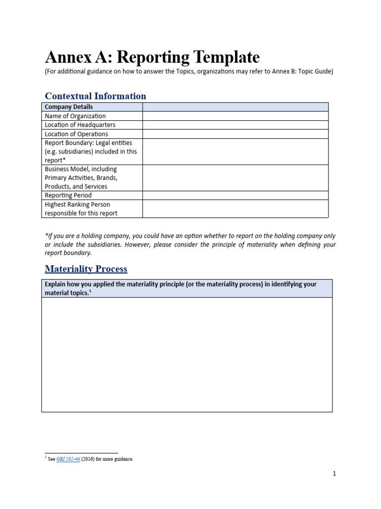Annex A: Sustainability Reporting Template | PDF | Employment | Supply ...