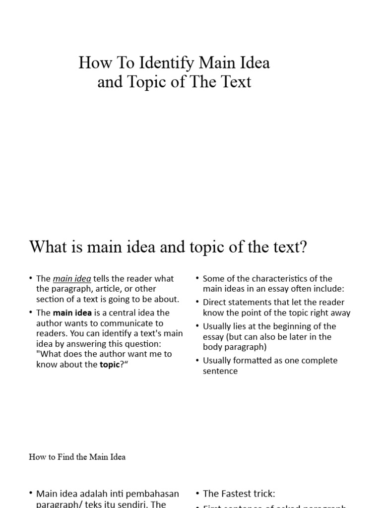 How To Identify Main Idea and Topic of | PDF | Paragraph | Sentence ...