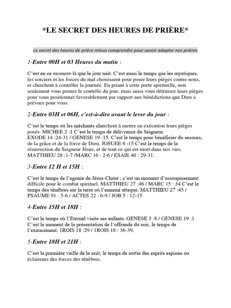 Secrets des heures de prière chrétienne | PDF