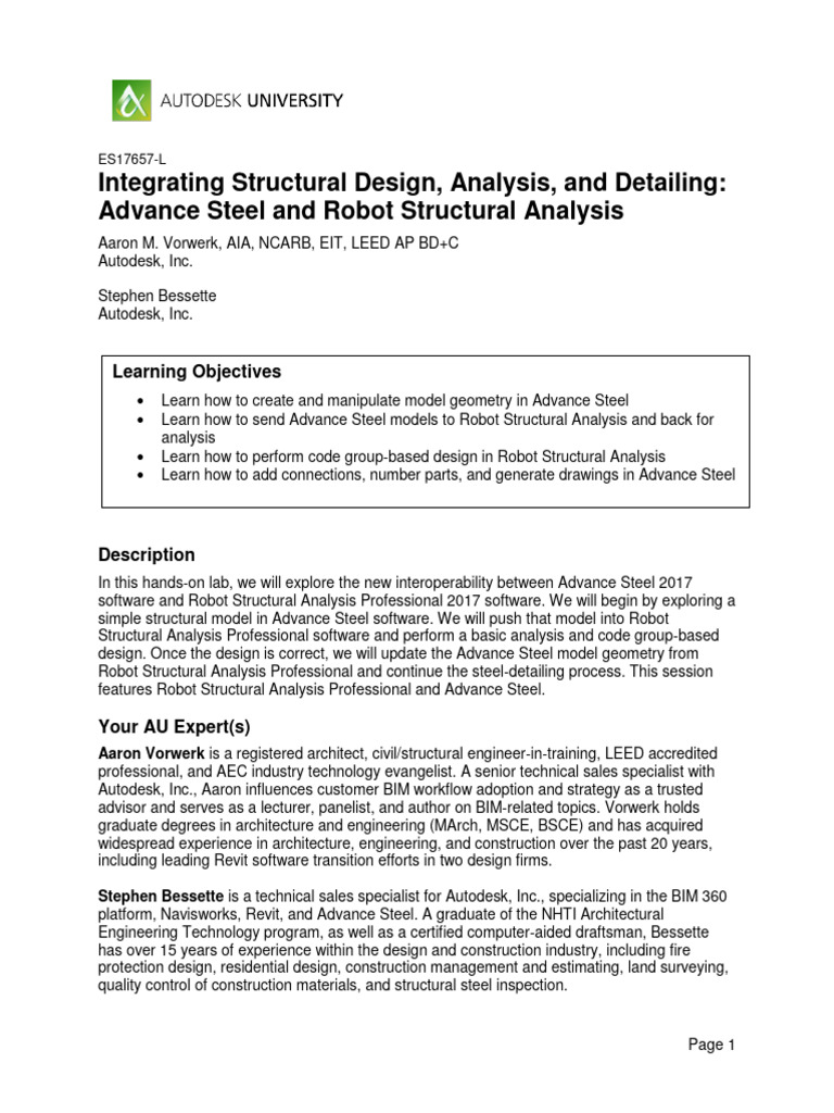 Advance Steel and Robot Structural Analysis | PDF | Autodesk Revit | Autodesk