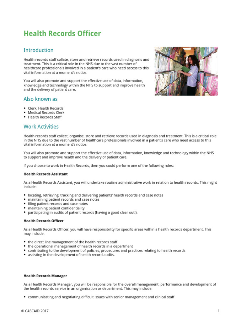 Health Records Officer | PDF | Medical Record | National Health Service