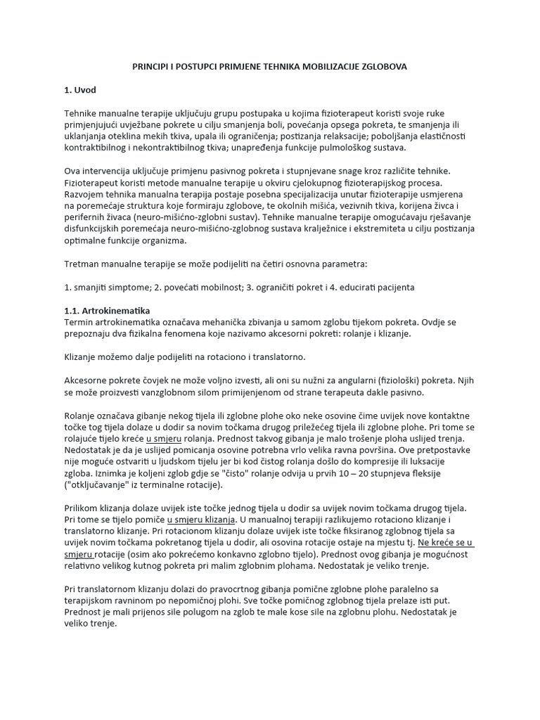 Principi I Postupci Primjene Tehnika Mobilizacije Zglobova | PDF