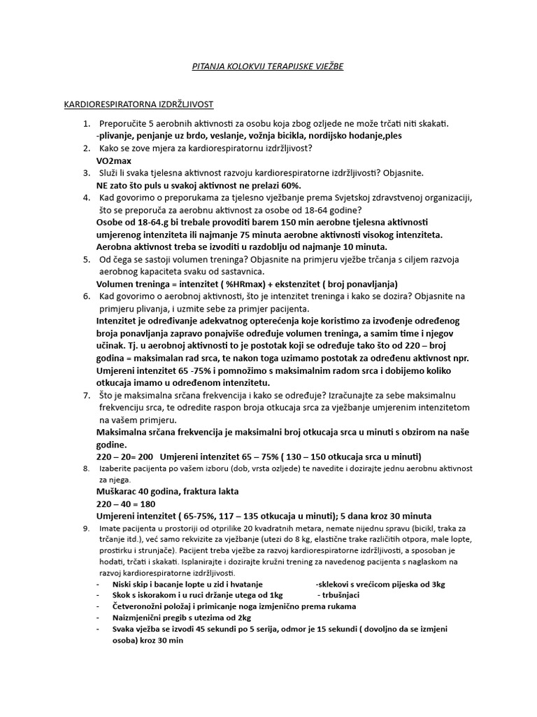 Fizio Vještine Kolokvij Pitanja I Odgovori | PDF