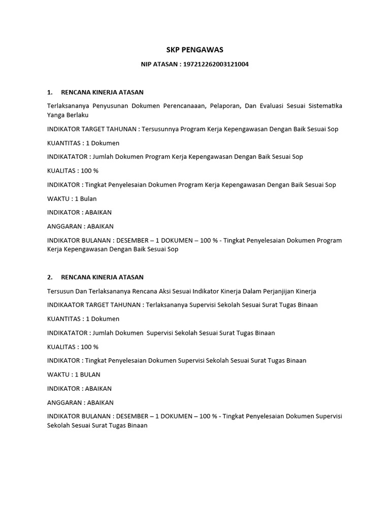 SKP Pengawas: Rencana dan Evaluasi | PDF | Pengelolaan Keuangan & Uang