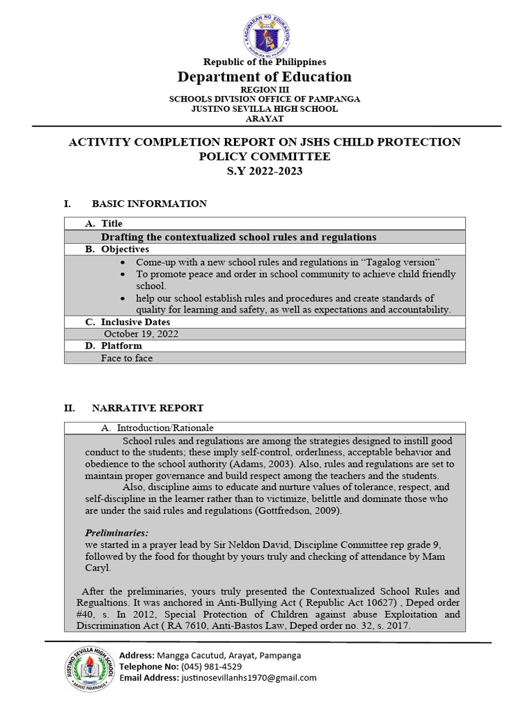 ACR-Child Protection 2 - 2022-2023 | PDF | Disciplines | Behavior Modification