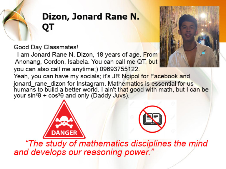 JONARD RANE DIZON - Template for Self-Introduction.pptx | PDF
