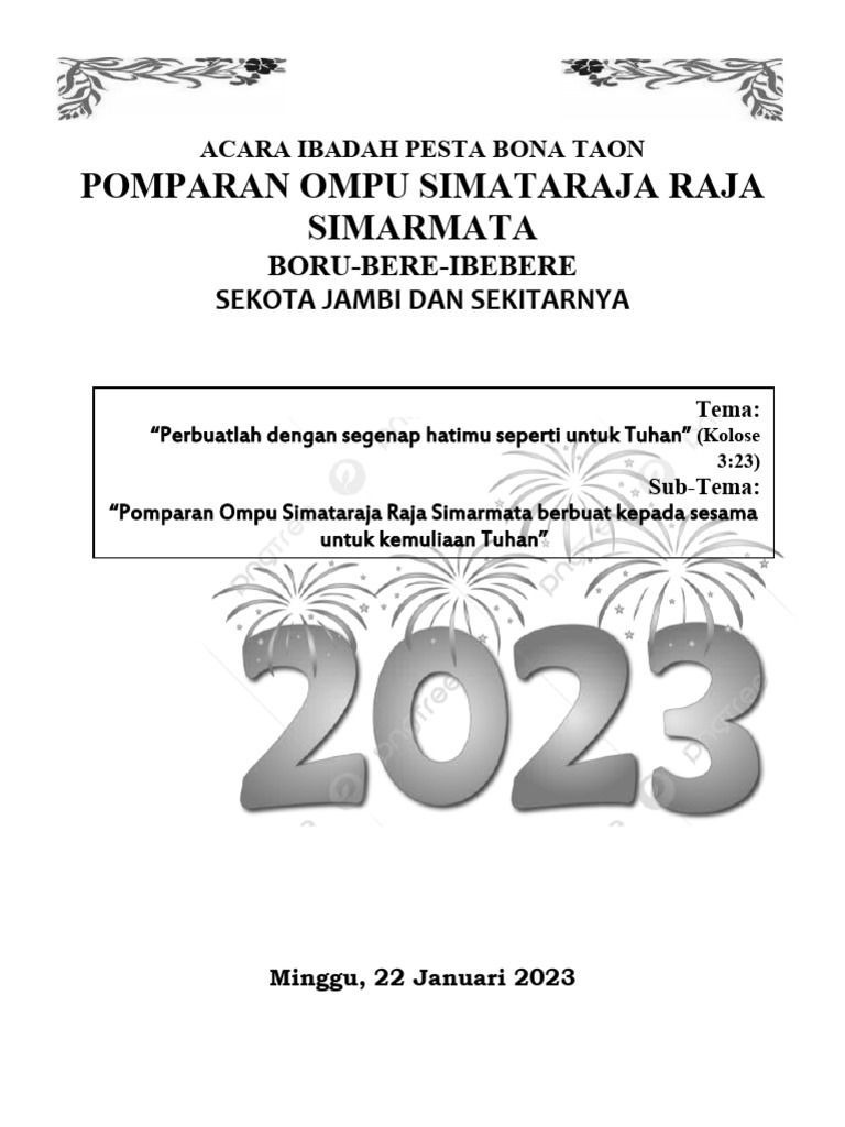 Acara Bona Taon Pomparan Simataraja Raja Simarmata | PDF | Seni & Disiplin Bahasa | Agama ...