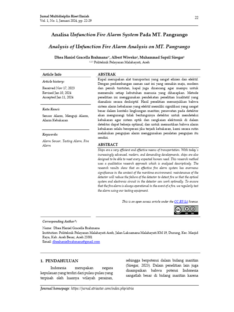 Analysis+of+Unfunction+Fire+Alarm+Analysis+on+MT +pangrango+ (Jurnal+ATRIA) | PDF