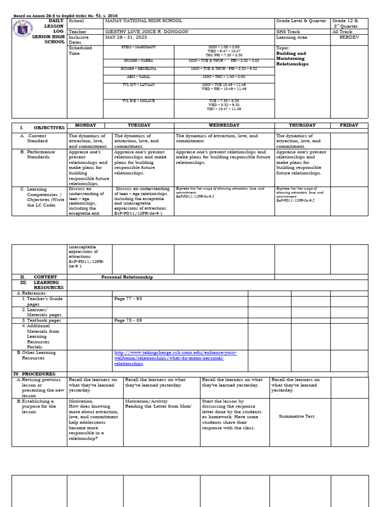 2 Daily Lesson Log PerDev Based On Annex 2B | PDF | Learning | Educational Assessment
