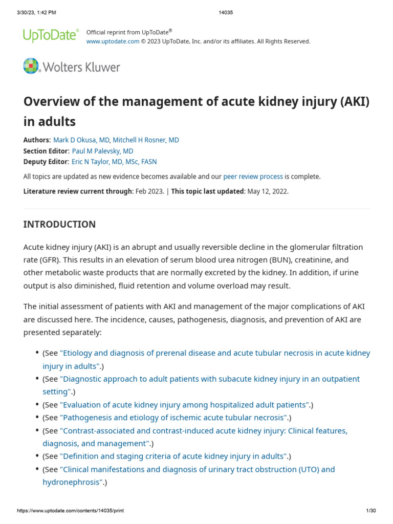 Management of Acute Kidney Injury | PDF | Creatinine | Diseases And ...
