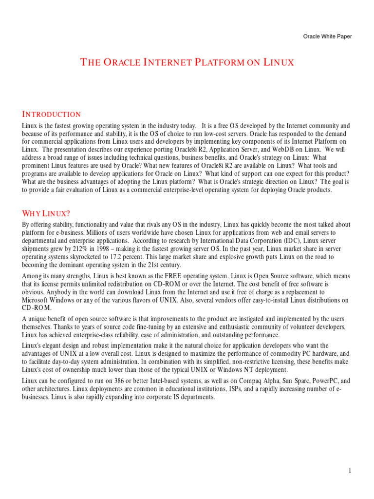 Oracle 8i For Linux - A White Paper | PDF | Linux | Operating System