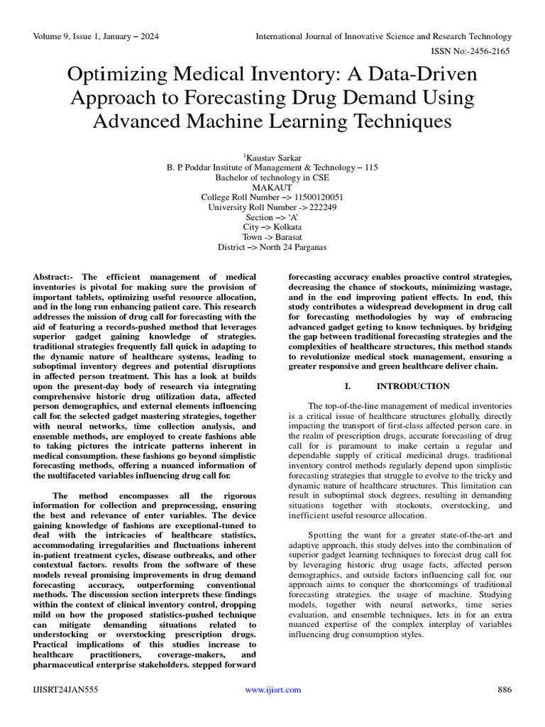 Optimizing Medical Inventory: A Data-Driven Approach To Forecasting Drug Demand Using Advanced ...
