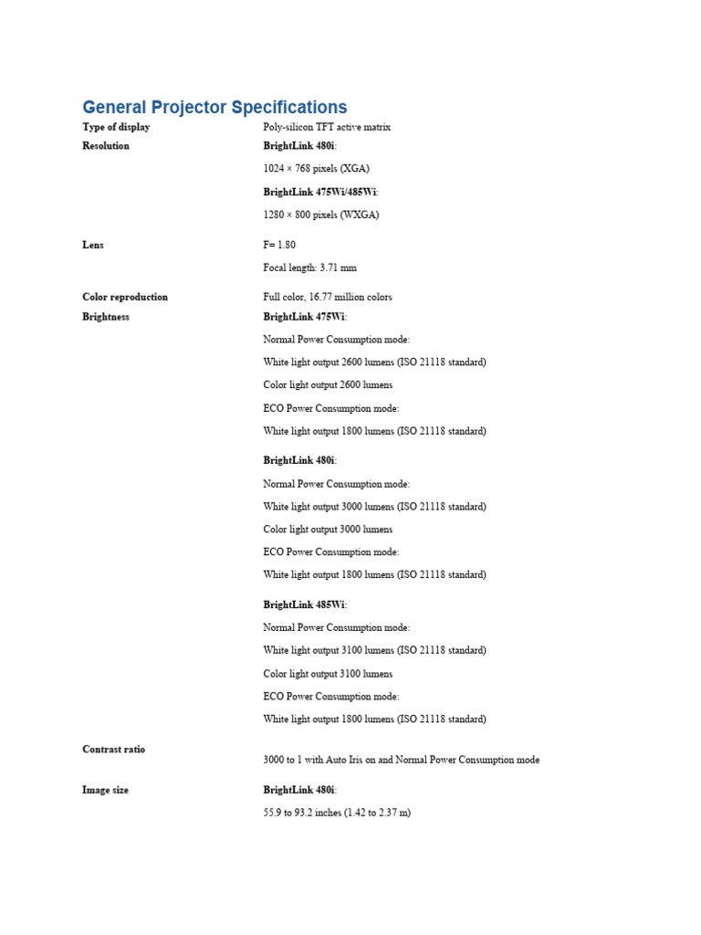 General Projector Specifications | PDF | Zoom Lens | Film Speed