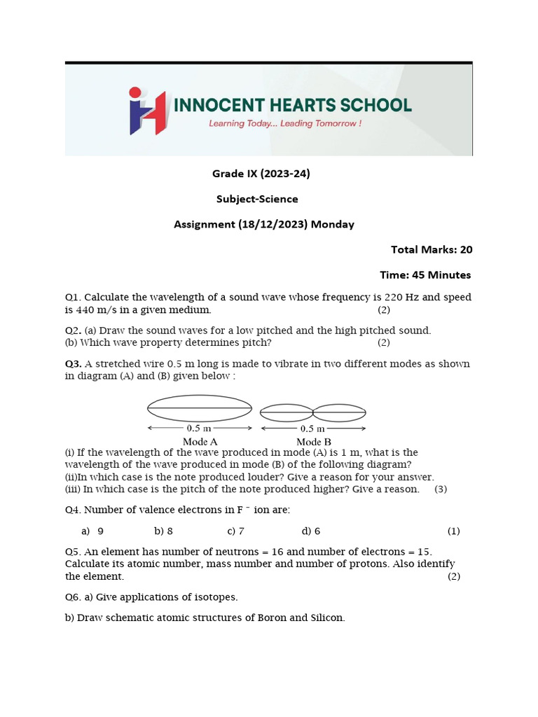 Grade IX Science Assignment 2023-24 | PDF | Teaching Methods & Materials
