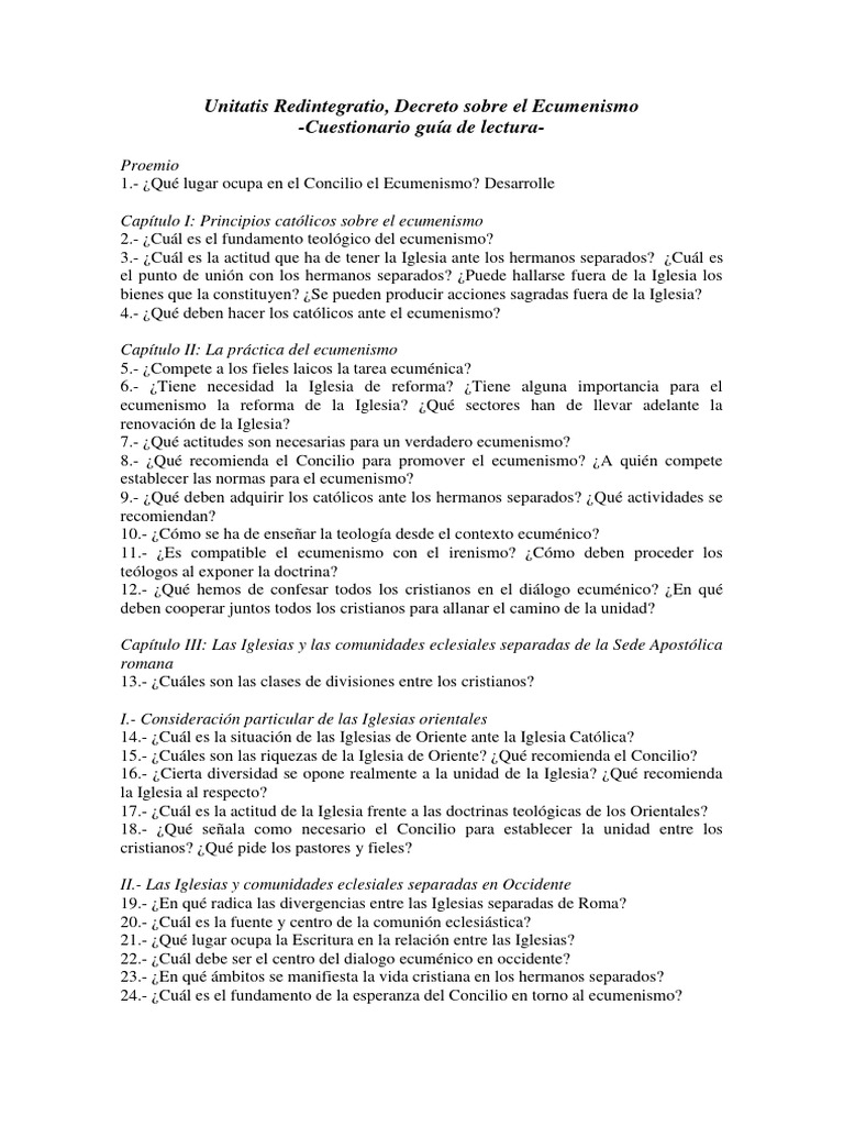 Unitatis Redintegratio - Decreto Del Concilio Vaticano II Sobre El Ecumenismo | PDF | Iglesia ...