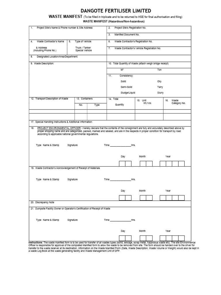 Waste Manifest | PDF | Waste | Waste Management