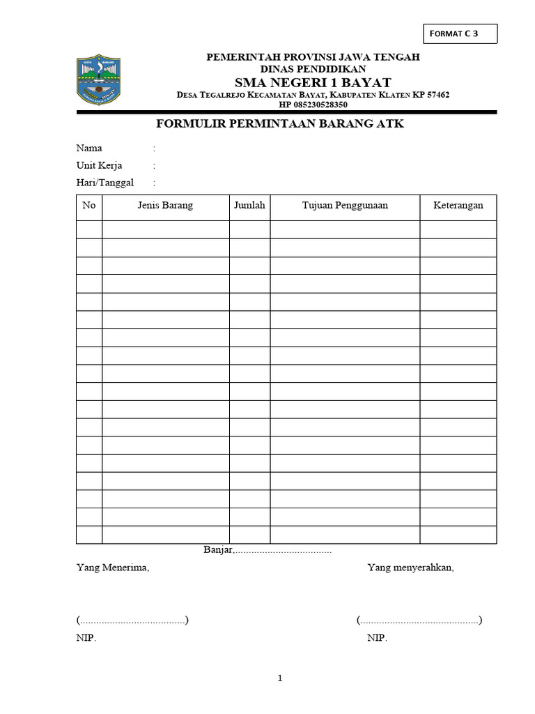 Formulir Permintaan Barang Atk | PDF