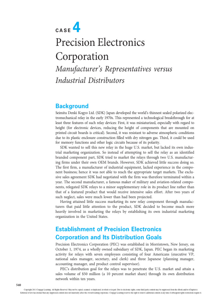 Case 4 Precision Electronics Corporation Pdf Sales Relay