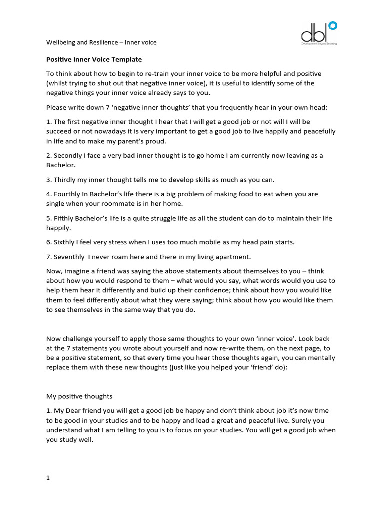 1.1 Positive Inner Voice Template | PDF | Thought | Cognitive Psychology